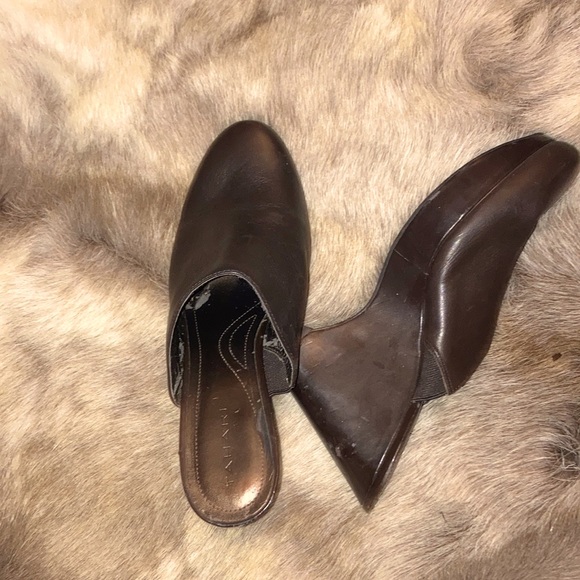 Tahari | Shoes | Brown Leather Clogs With Wedge Covered Heel | Poshmark